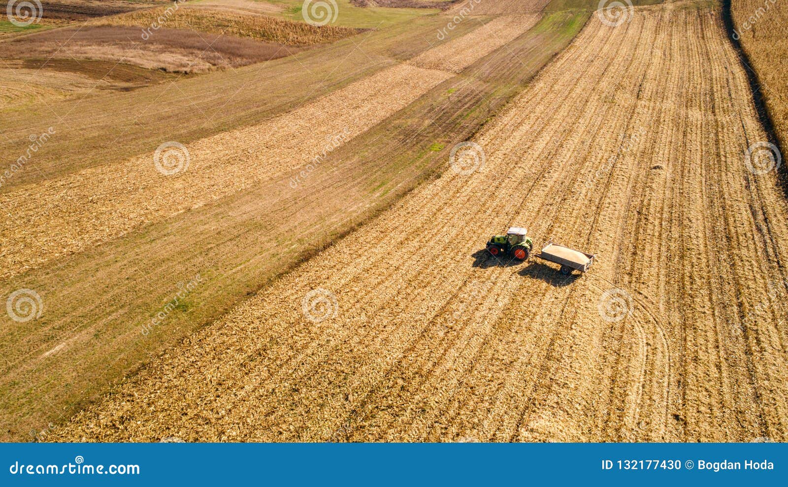 Aerial View of Tractor Working in the Fields. Countryside Agriculture ...