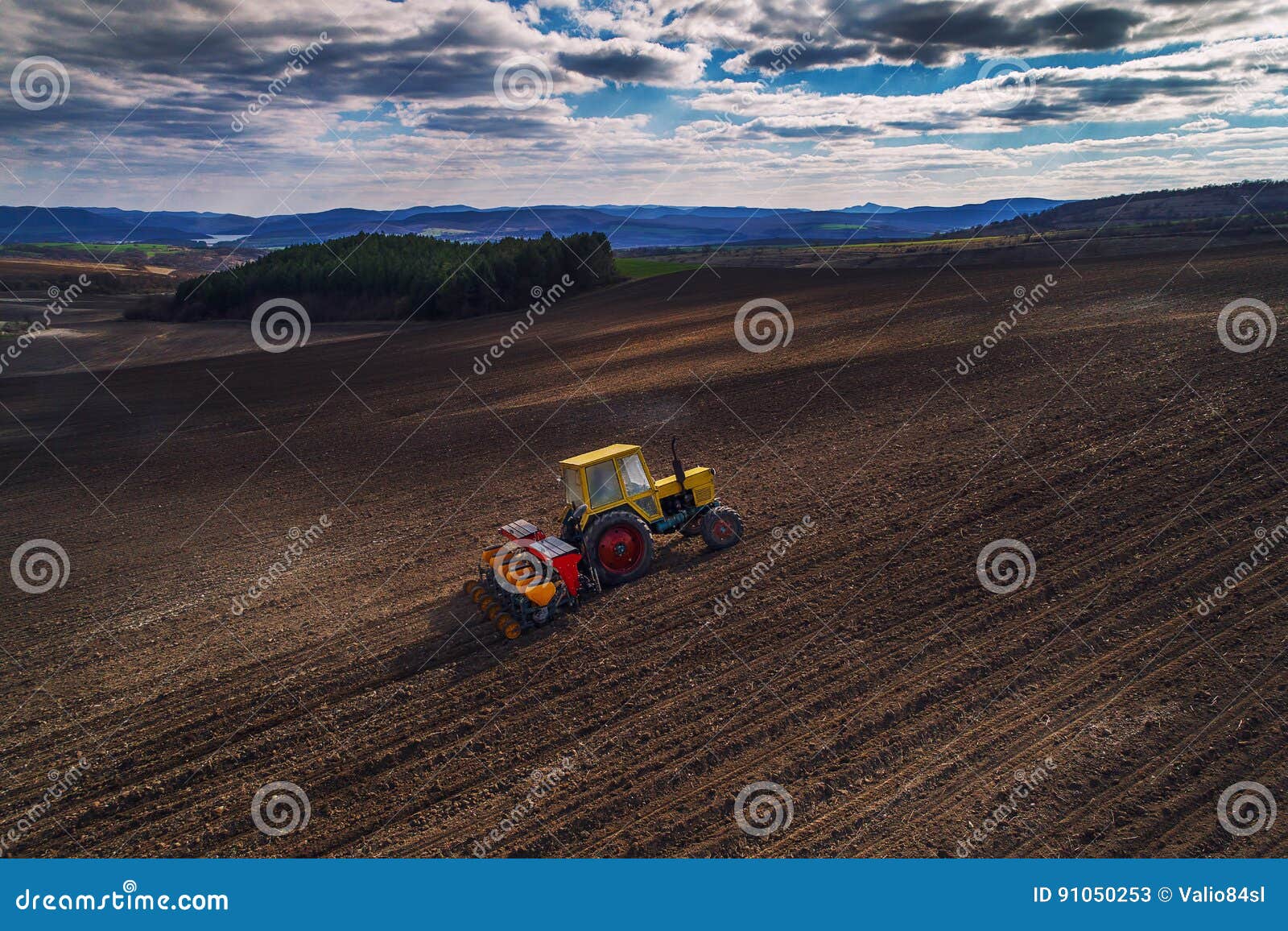 Aerial View of Tractor Working on the Harvest Field Stock Image - Image ...