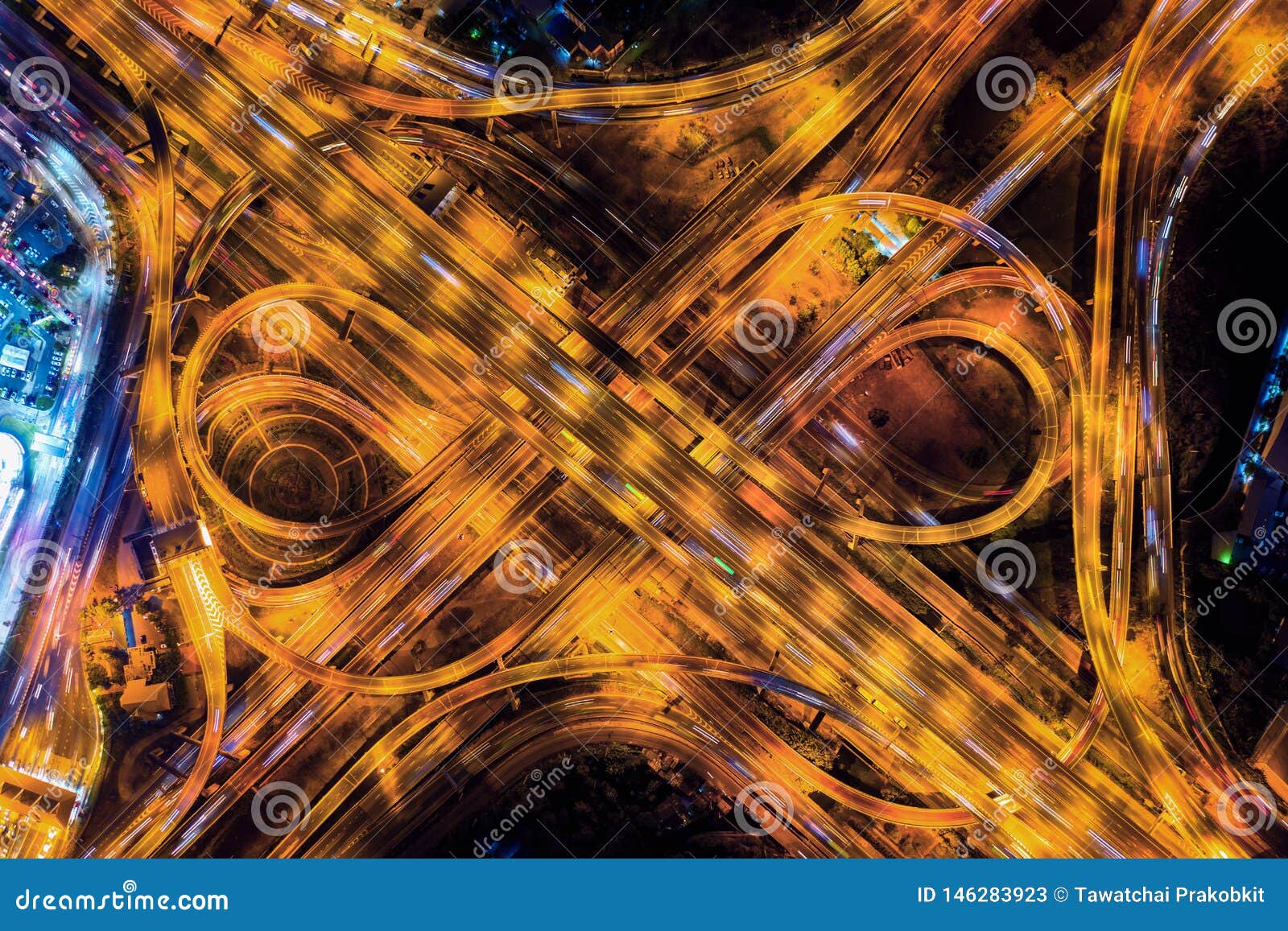 Aerial View of Traffic on Massive Highway Intersection at Night Stock ...