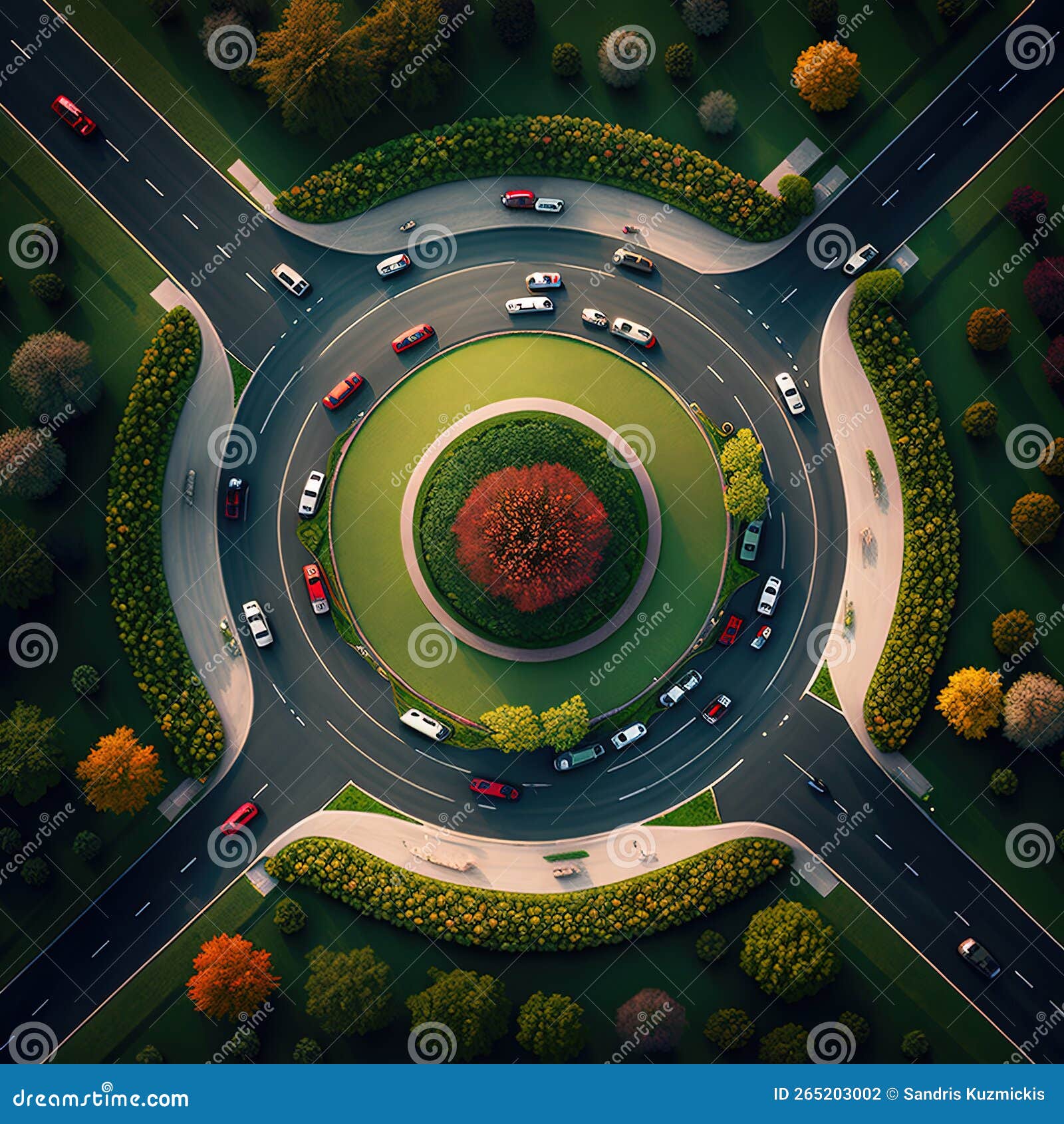 Aerial View of Traffic Roundabout. Generative AI Stock Illustration - Illustration of building ...