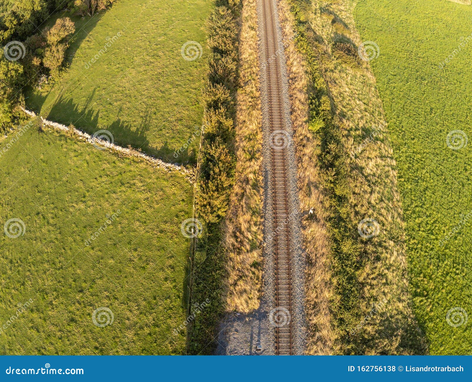 Aerial View of a Train Rail with Farm Fields Stock Photo - Image of ...