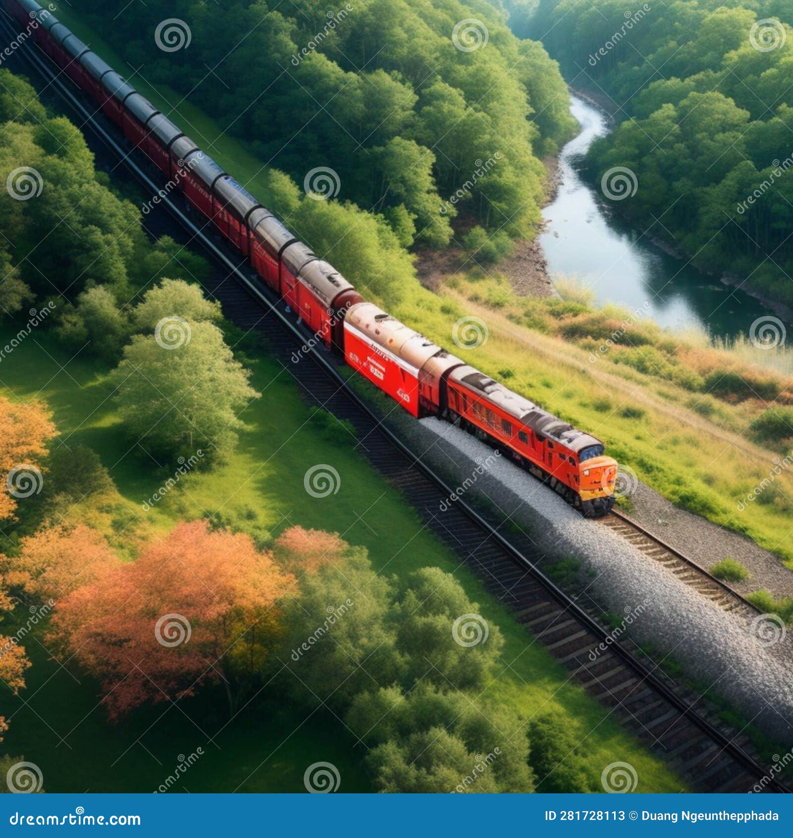 Aerial View of Train Top View with Beautiful Landscape in the Forest ...