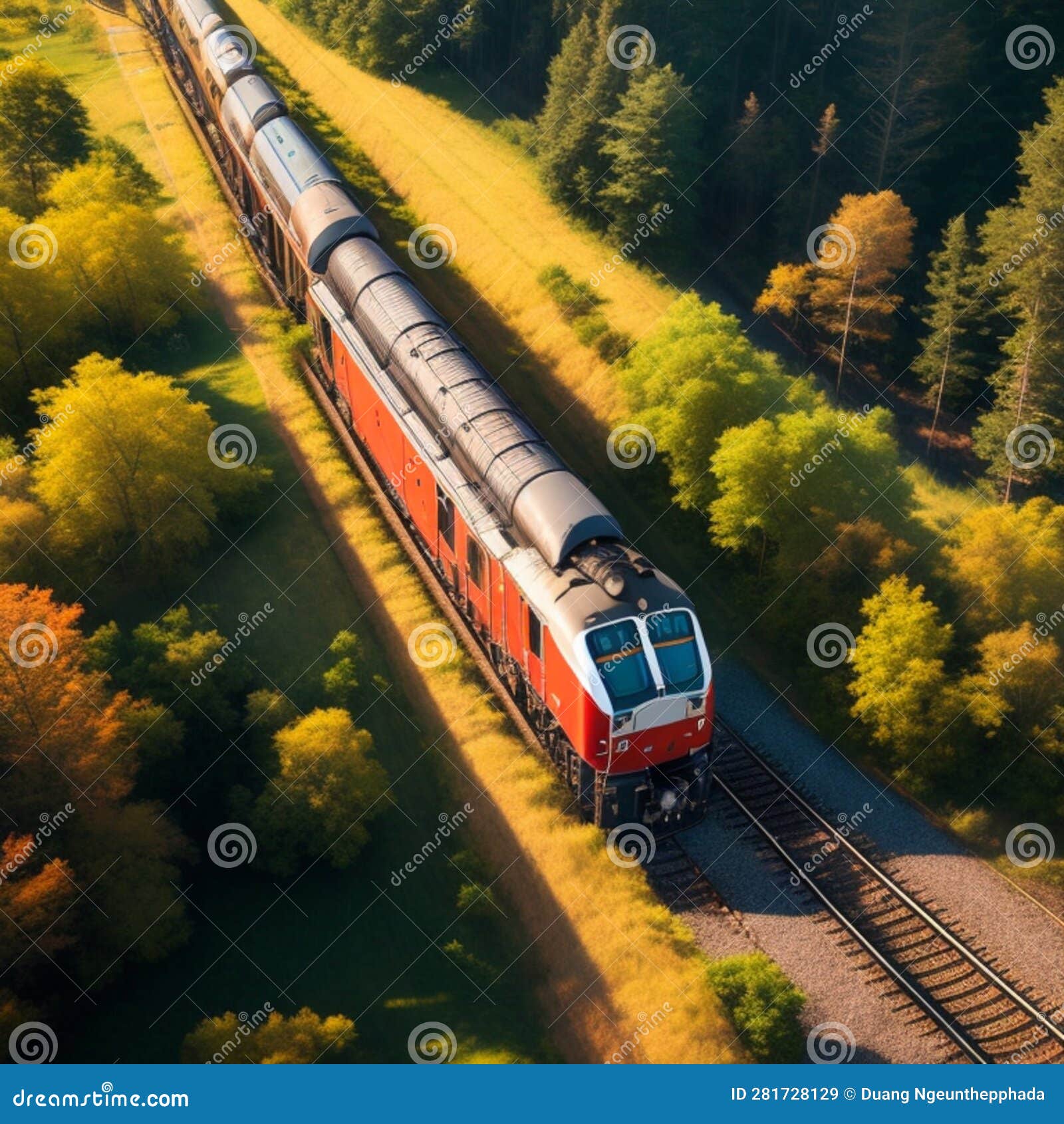 Aerial View of Train Top View with Beautiful Landscape in the Forest ...