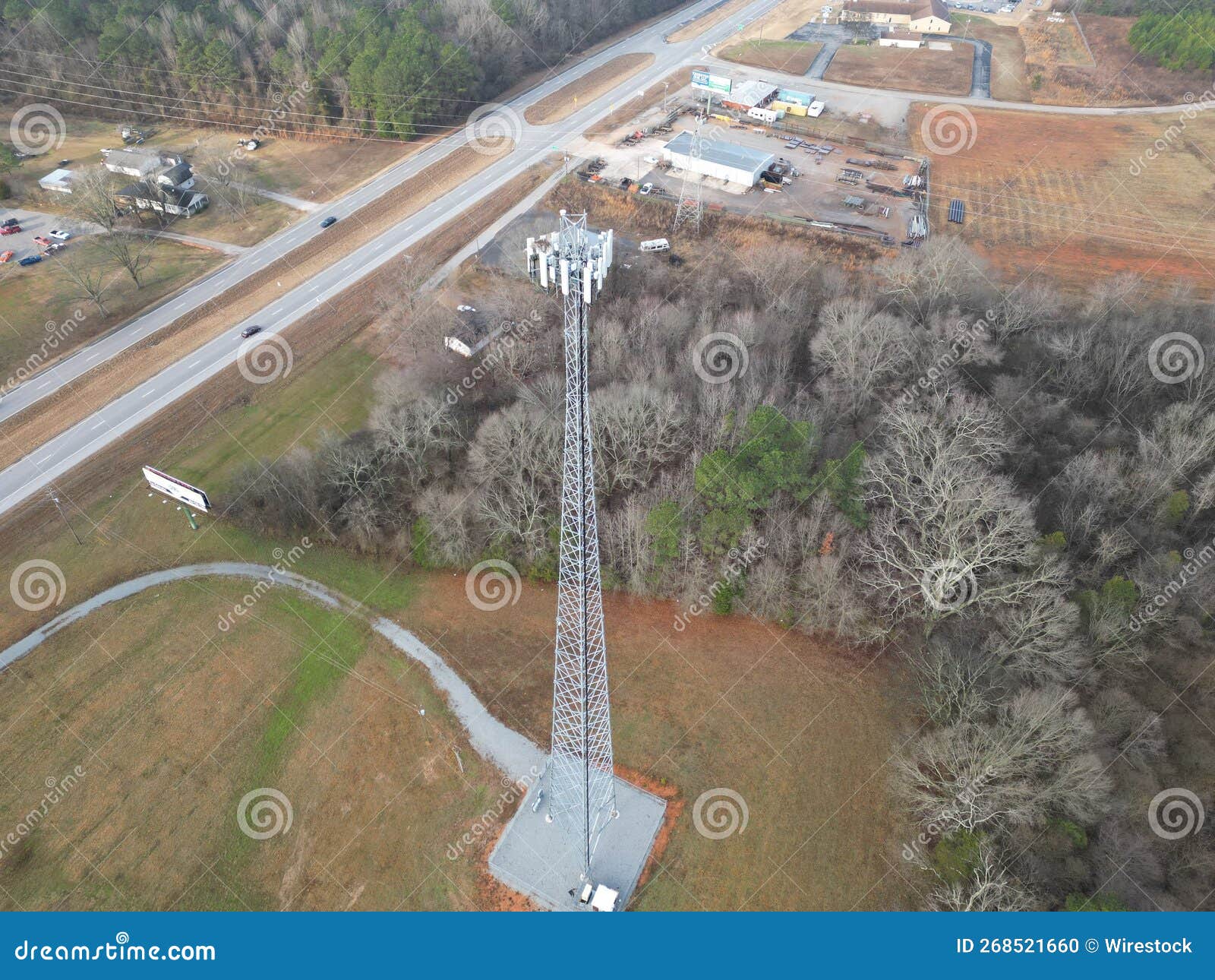 Aerial View of a Transmission Tower in the Weathered Field Stock Photo ...