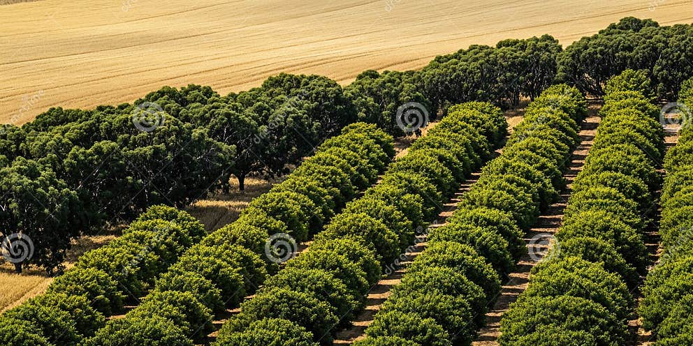 Aerial View of Tree Rows in a Field, Suitable for Landscape or Farm Use ...