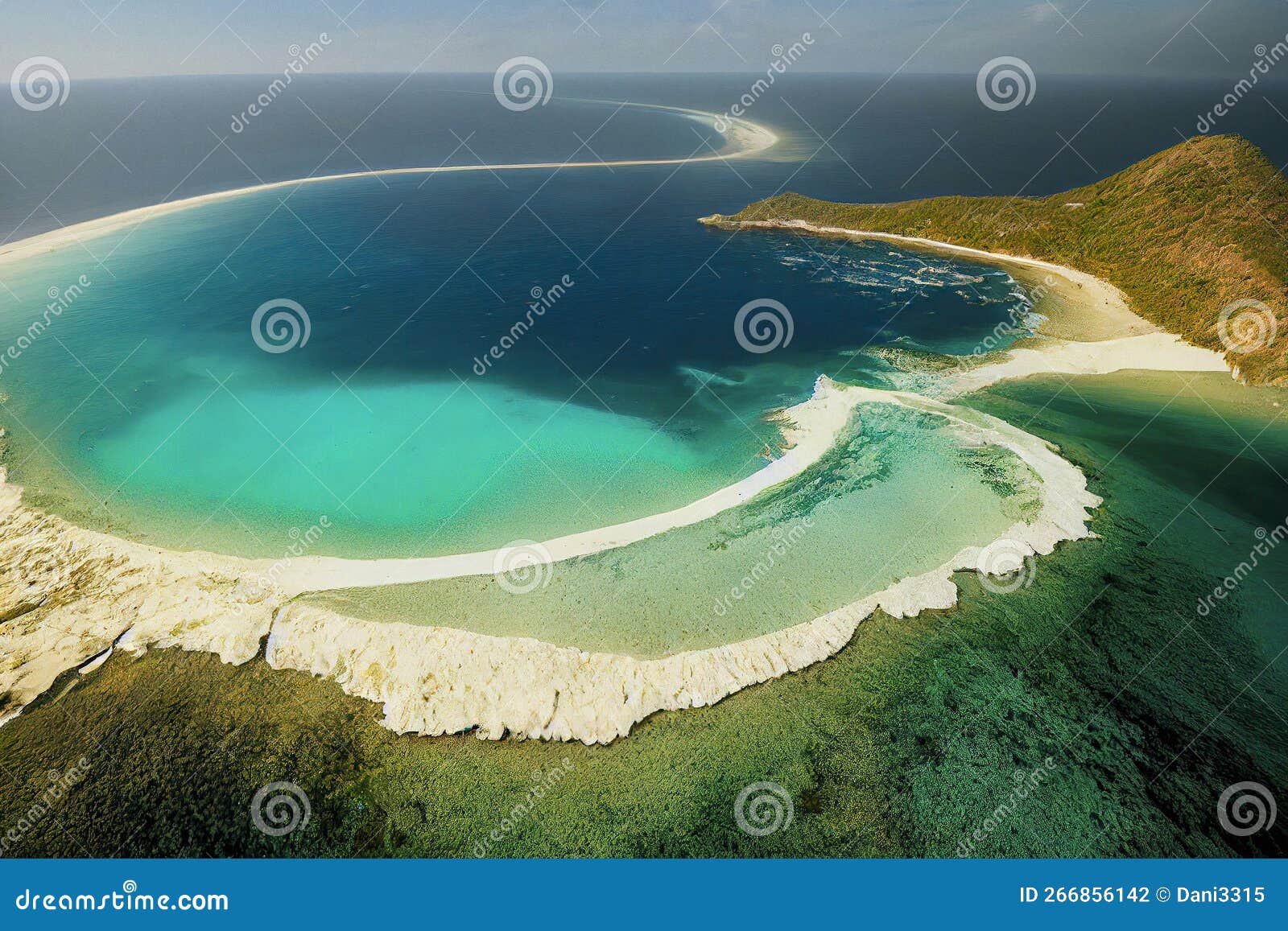 Aerial View of a Tropical Island with a Long Sand Spit Stock Photo ...
