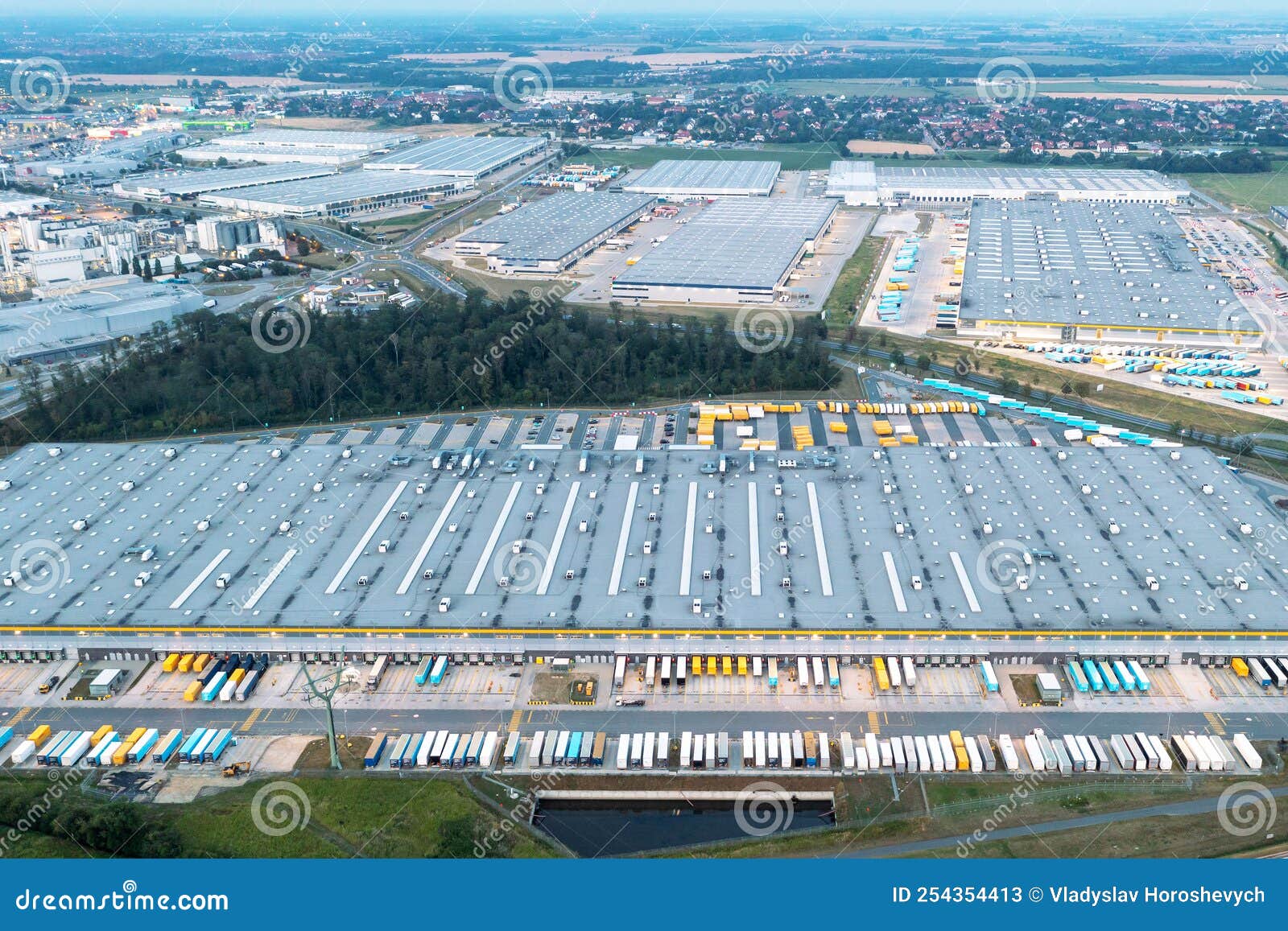 Aerial View of Truck Loading in Logistics Warehouse Stock Image - Image ...