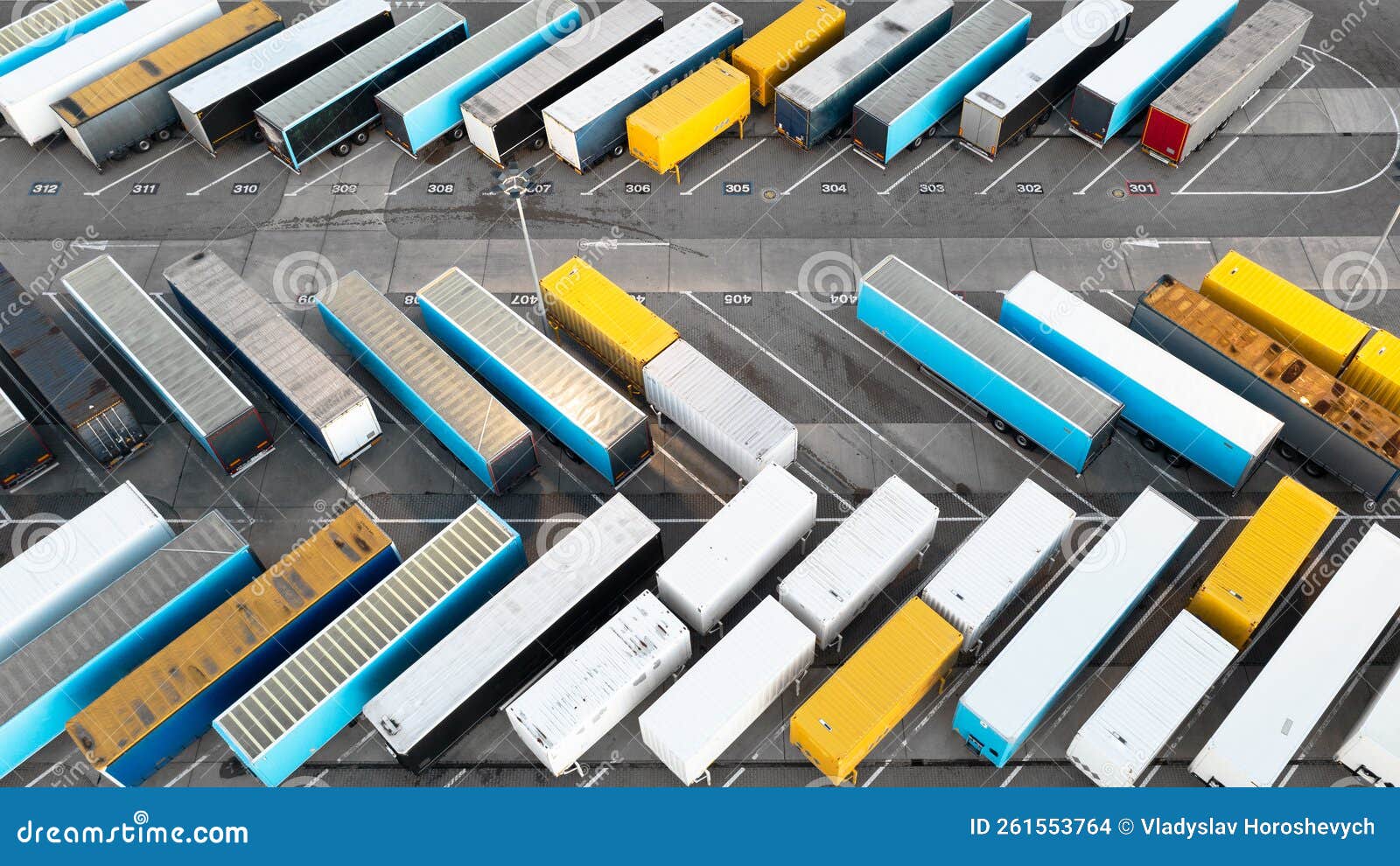 Aerial View of Trucks in a Distribution Center, a Large Logistics ...