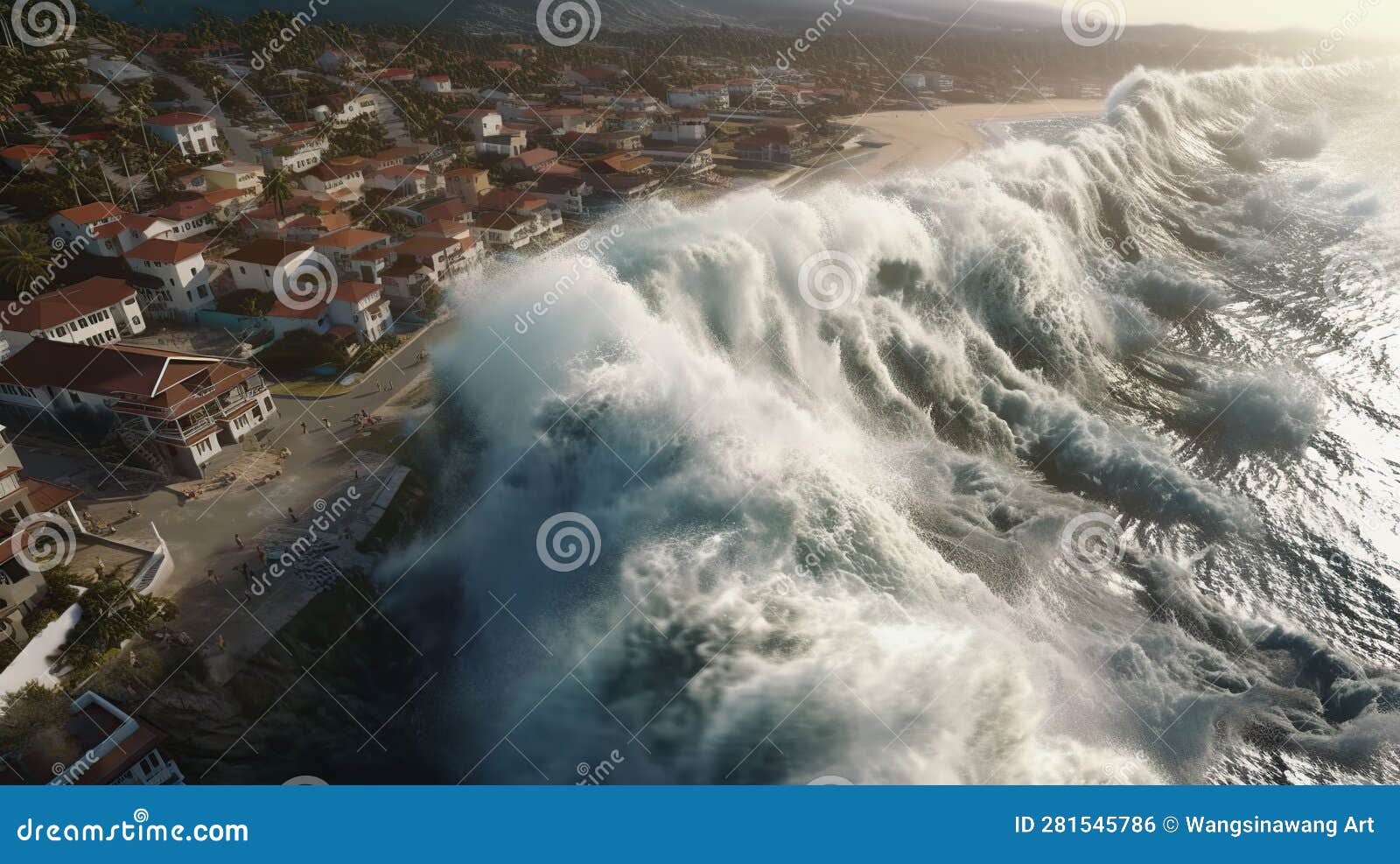 Aerial View of Tsunami with a Big Wave Generative AI Stock Illustration ...