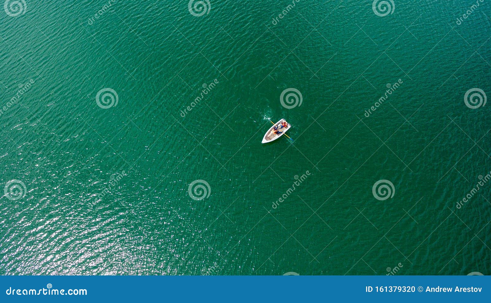 Aerial View. Two in a Boat Sailing on the Lake Stock Photo - Image of ...