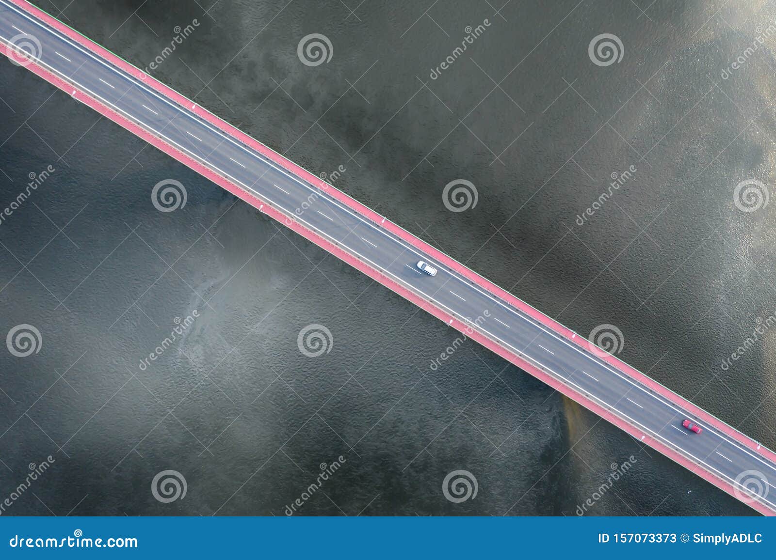 Aerial View of a Two Lane Highway on the Bridge Over the Water Stock ...