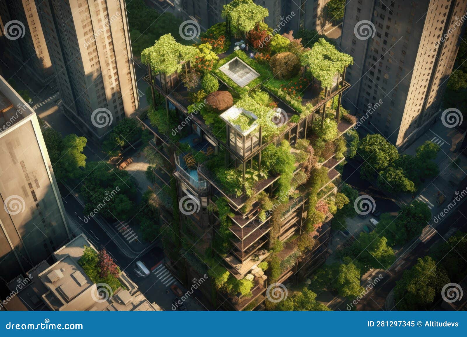 Aerial View of a Unique Skyscraper with a Rooftop Garden Stock ...
