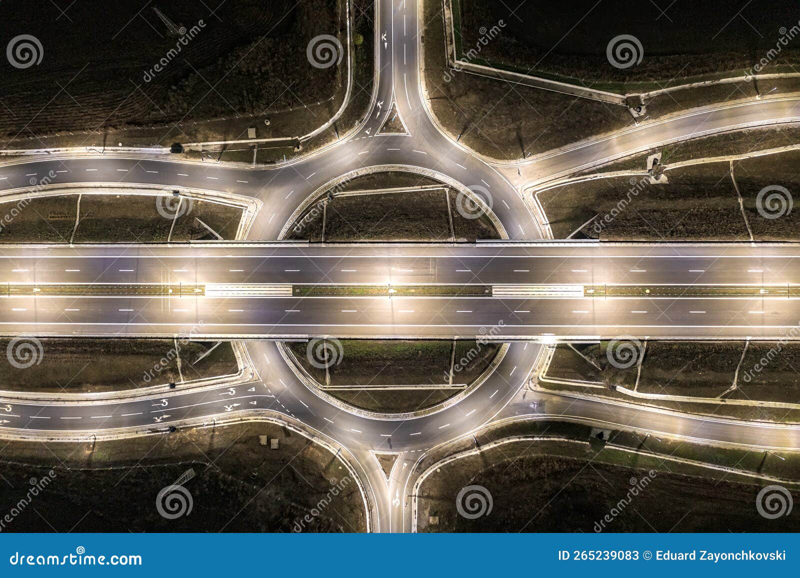 Urban Highway Intersection Road in the Night Light Stock Image - Image ...