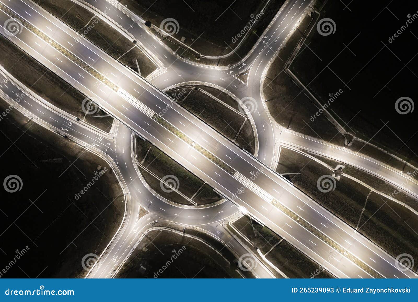 Urban Highway Intersection Road in the Night Light Stock Image - Image ...