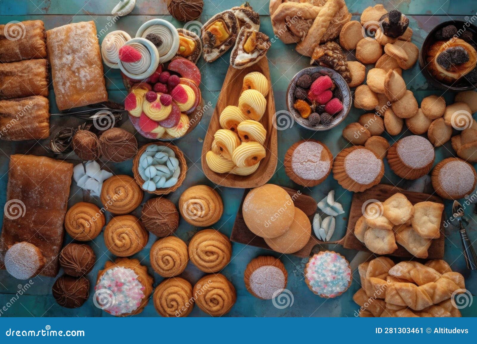 Aerial View of a Variety of Pastries on a Counter Stock Illustration ...