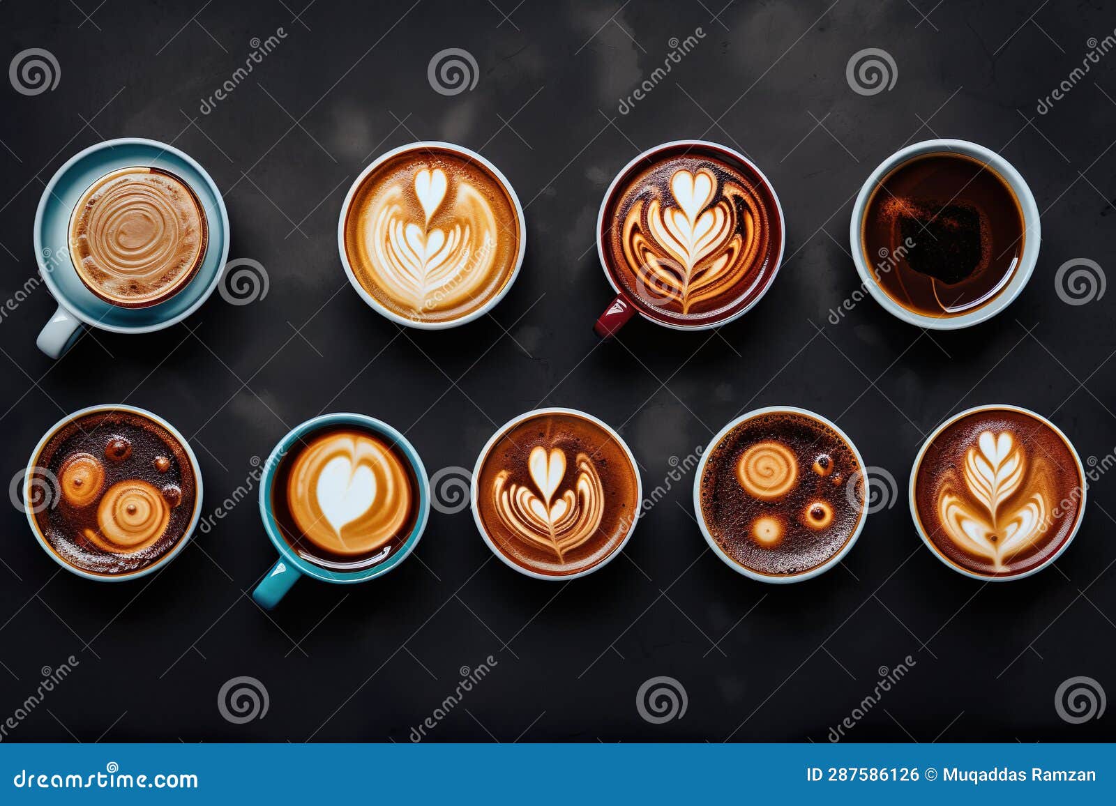 Aerial View of Various Coffee Cups Stock Photo - Image of cappucino ...