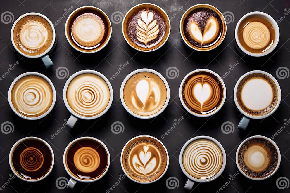 Aerial View of Various Coffee Cups Ai Generated Stock Photo - Image of ...
