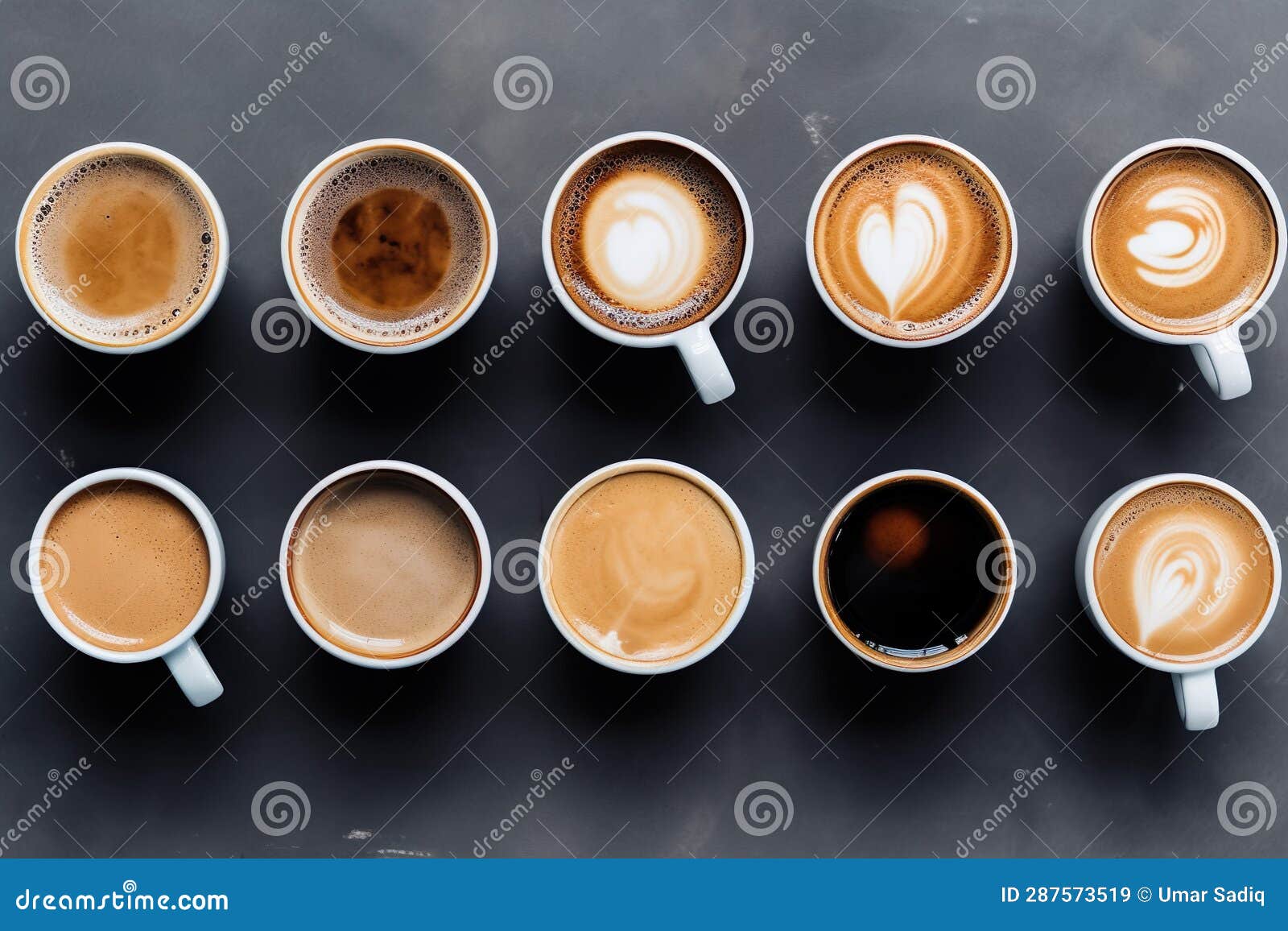 Aerial View of Various Coffee Cups Ai Generated Stock Image - Image of ...