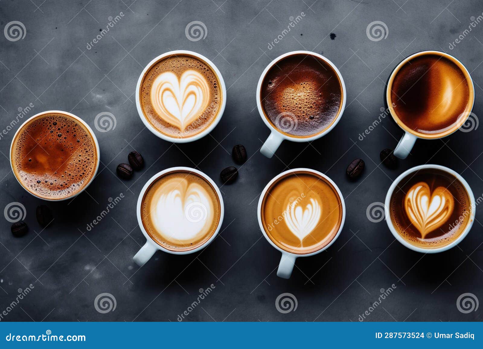 Aerial View of Various Coffee Cups Ai Generated Stock Photo - Image of ...