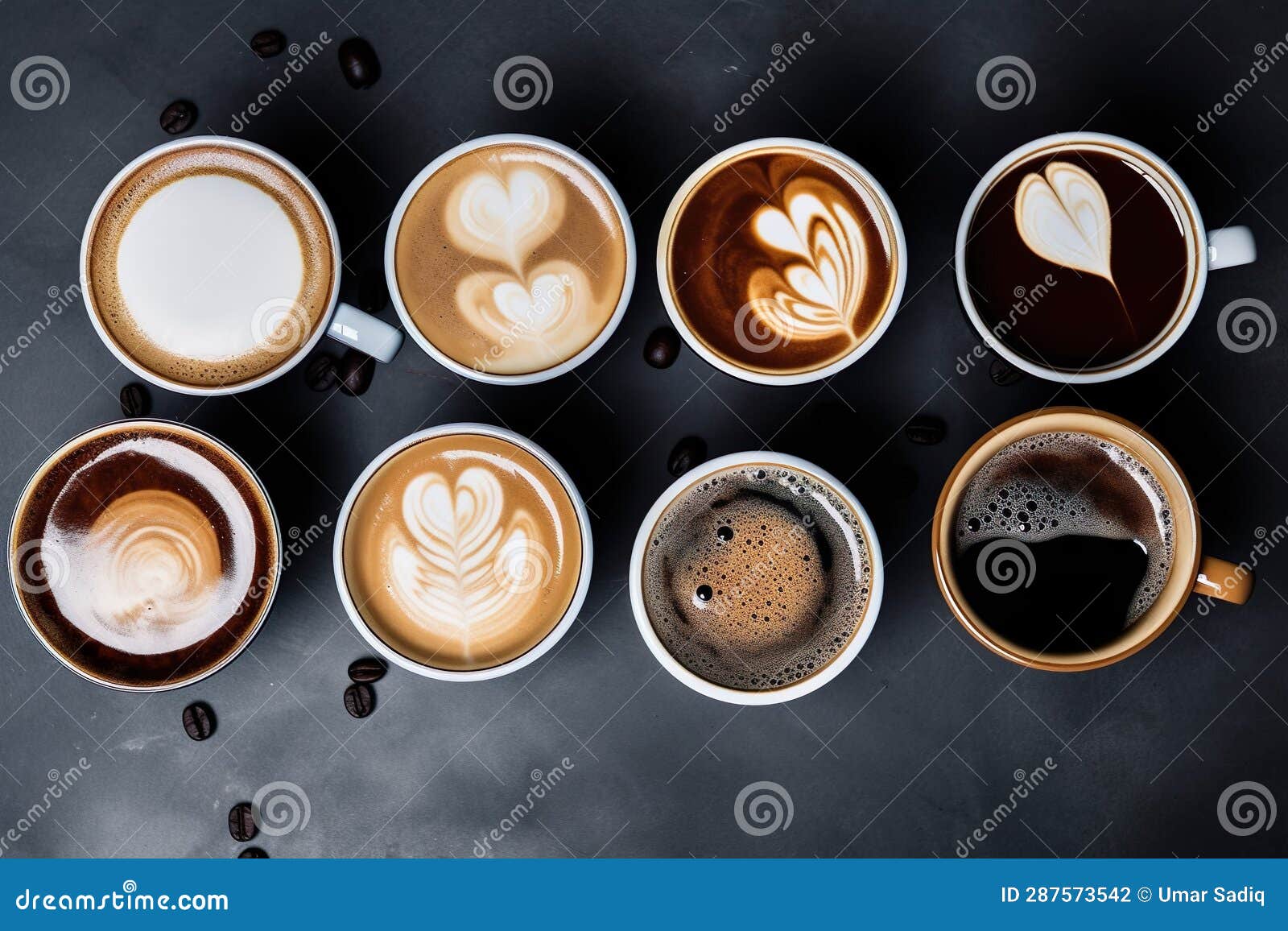 Aerial View of Various Coffee Cups Ai Generated Stock Photo - Image of ...