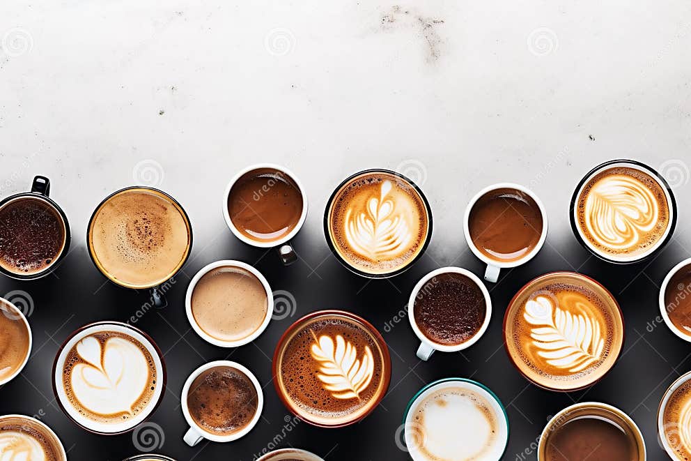 Aerial View of Various Coffee Cups Ai Generated Stock Image - Image of ...