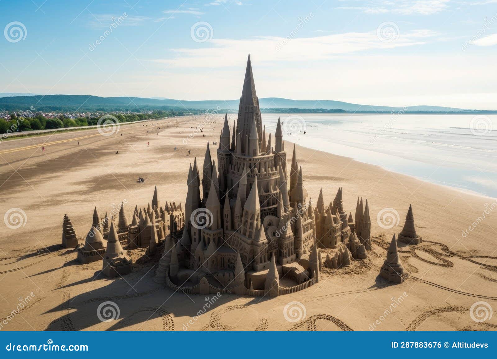 Aerial View of Various Sandcastle Shapes on Beach Stock Illustration ...