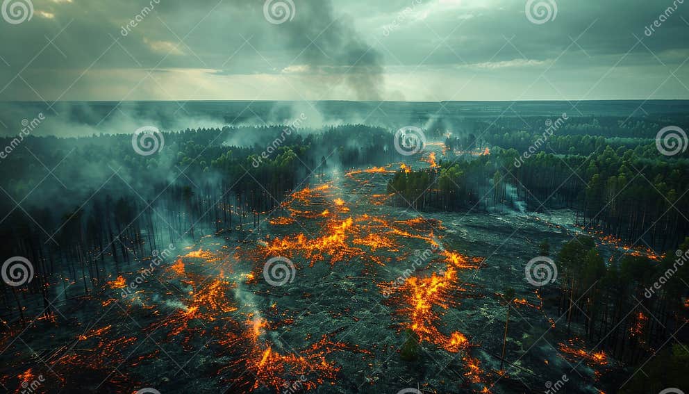 An Aerial View of a Vast Forest Landscape Marked by a Patchwork of Burn ...
