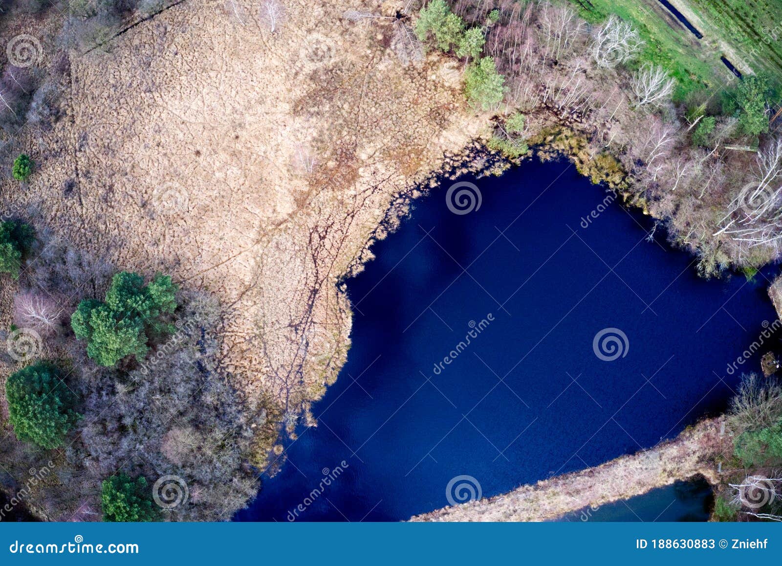 Aerial View, Vertical Down, of a Blue Lake in the Heath Stock Image ...