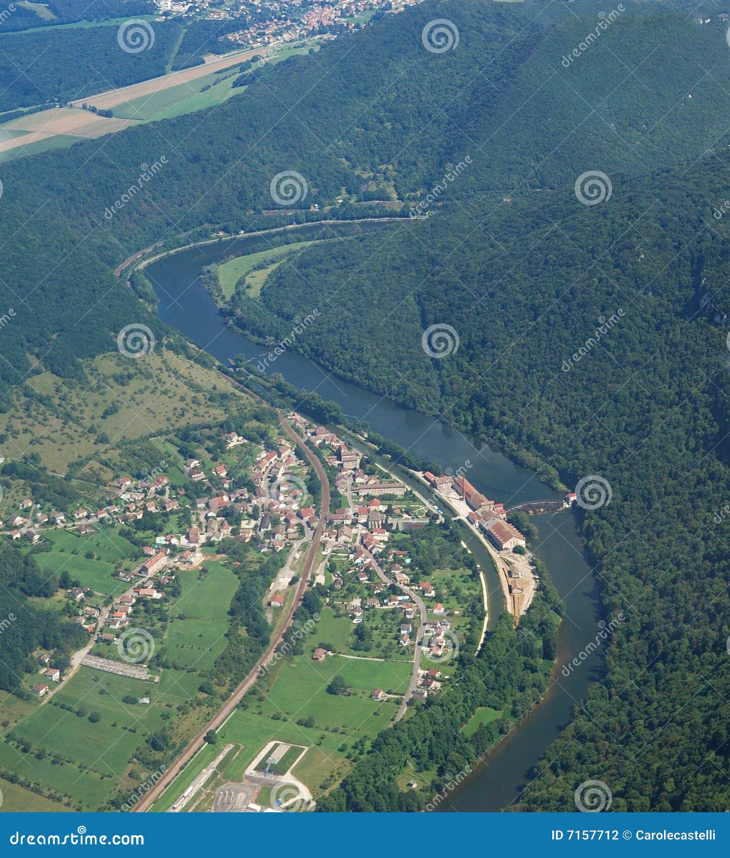 Aerial View of the Village Deluz and River Doubs Stock Photo - Image of ...