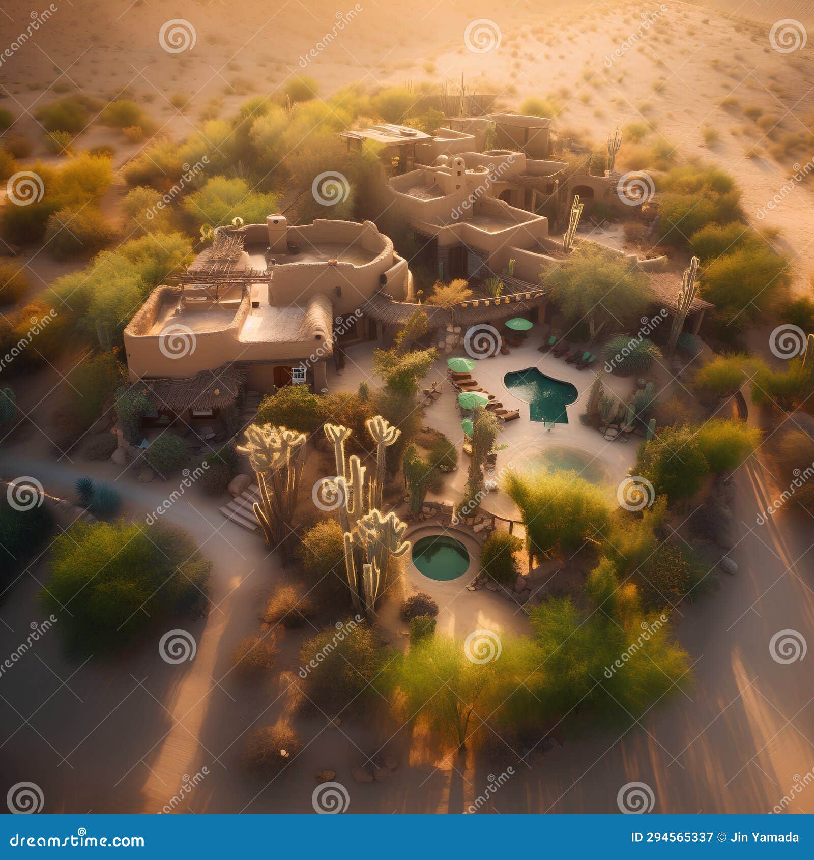 Aerial View of the Village in the Desert. 3d Rendering Stock ...