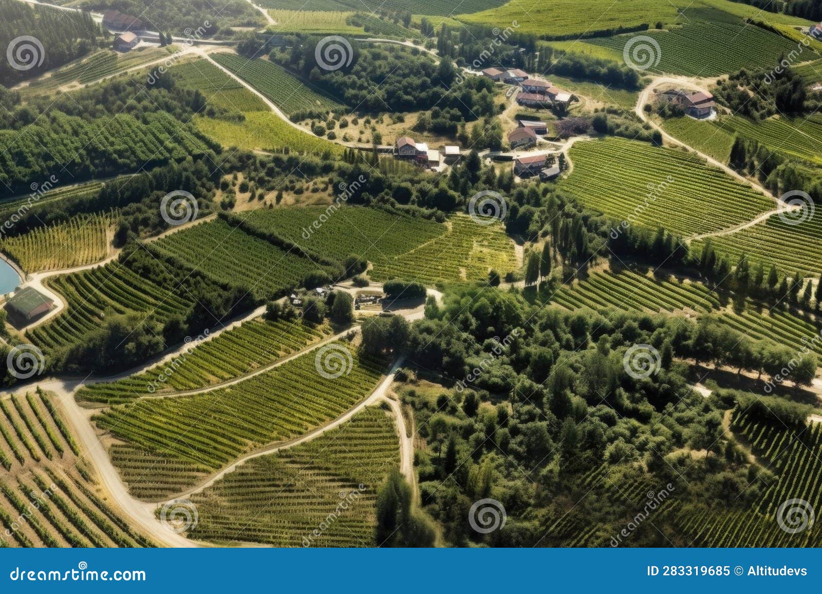Aerial View of Vineyards with Various Grape Types Stock Illustration ...