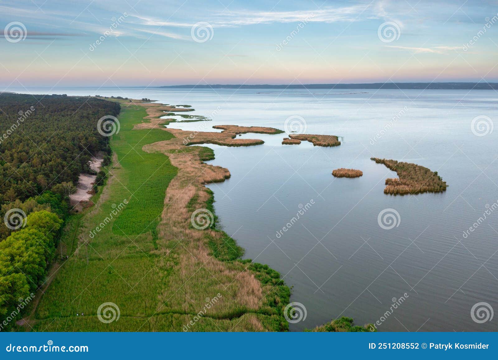 Aerial View of the Vistula Lagoon and the Vistula Spit at Sunset ...
