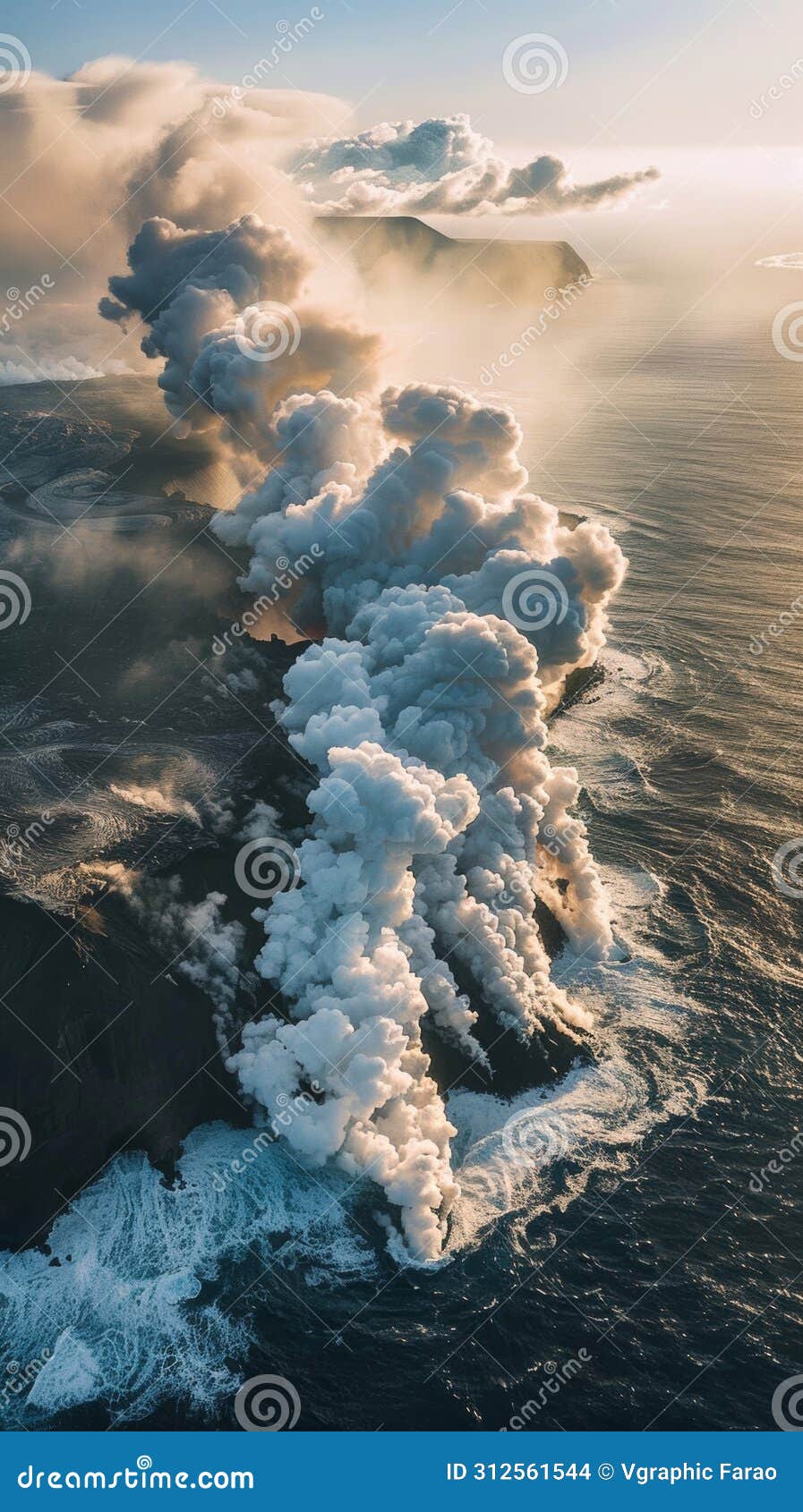 Aerial View of a Volcanic Eruption by the Ocean Stock Photo - Image of ...