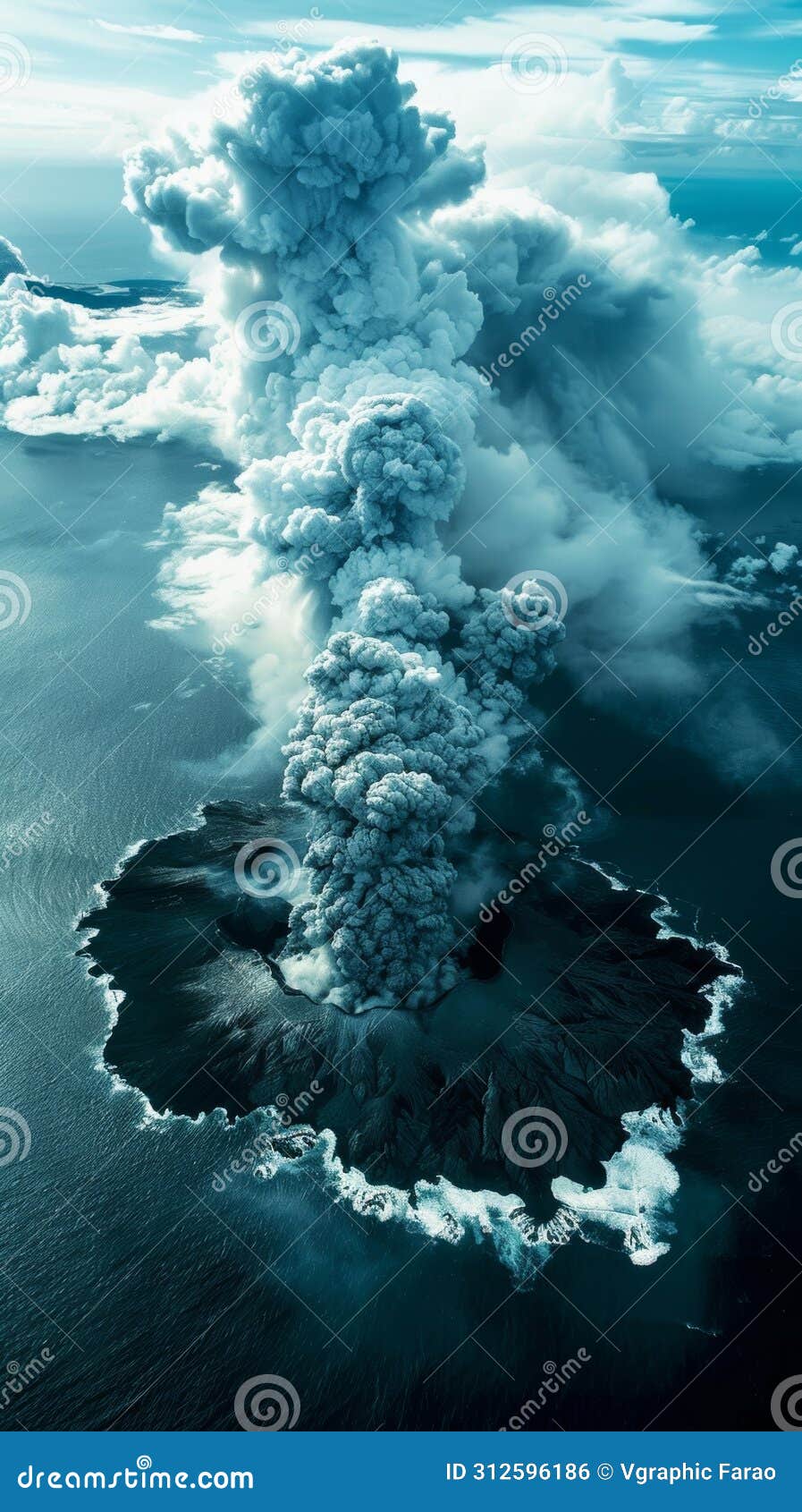 Aerial View of Volcanic Eruption at Sea Stock Photo - Image of impact ...