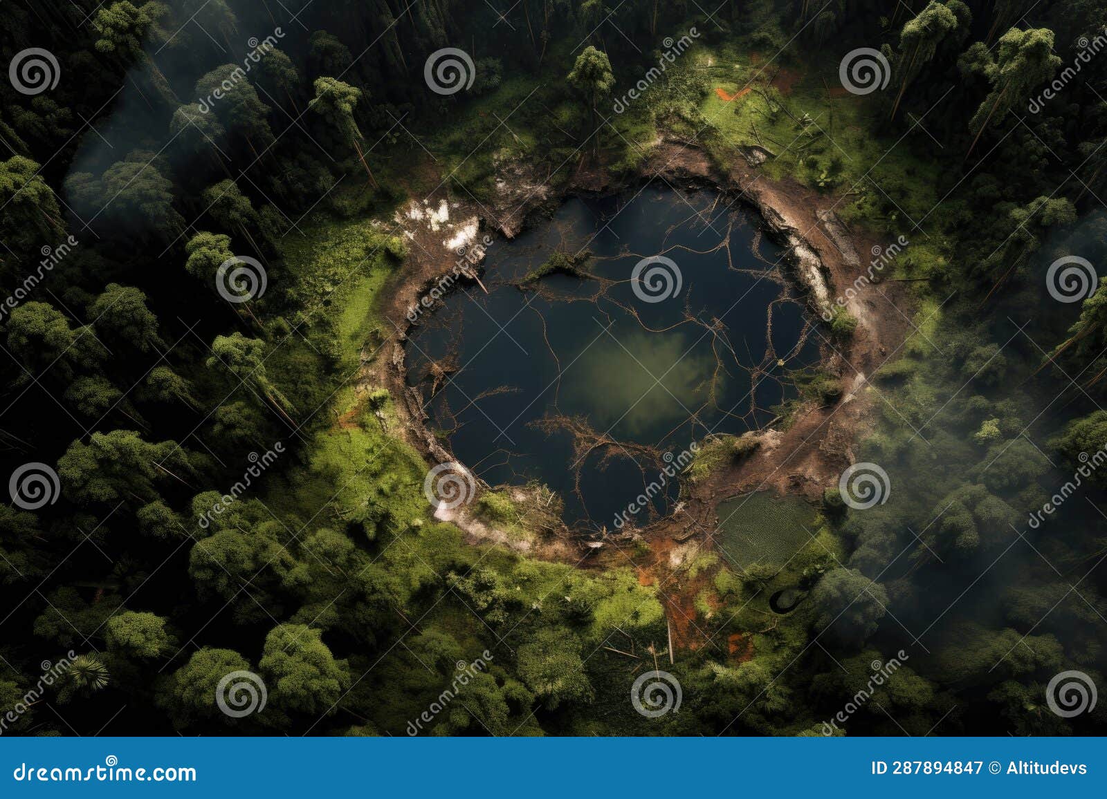 Aerial View of a Volcanic Hot Spring in a Forest Stock Image - Image of ...