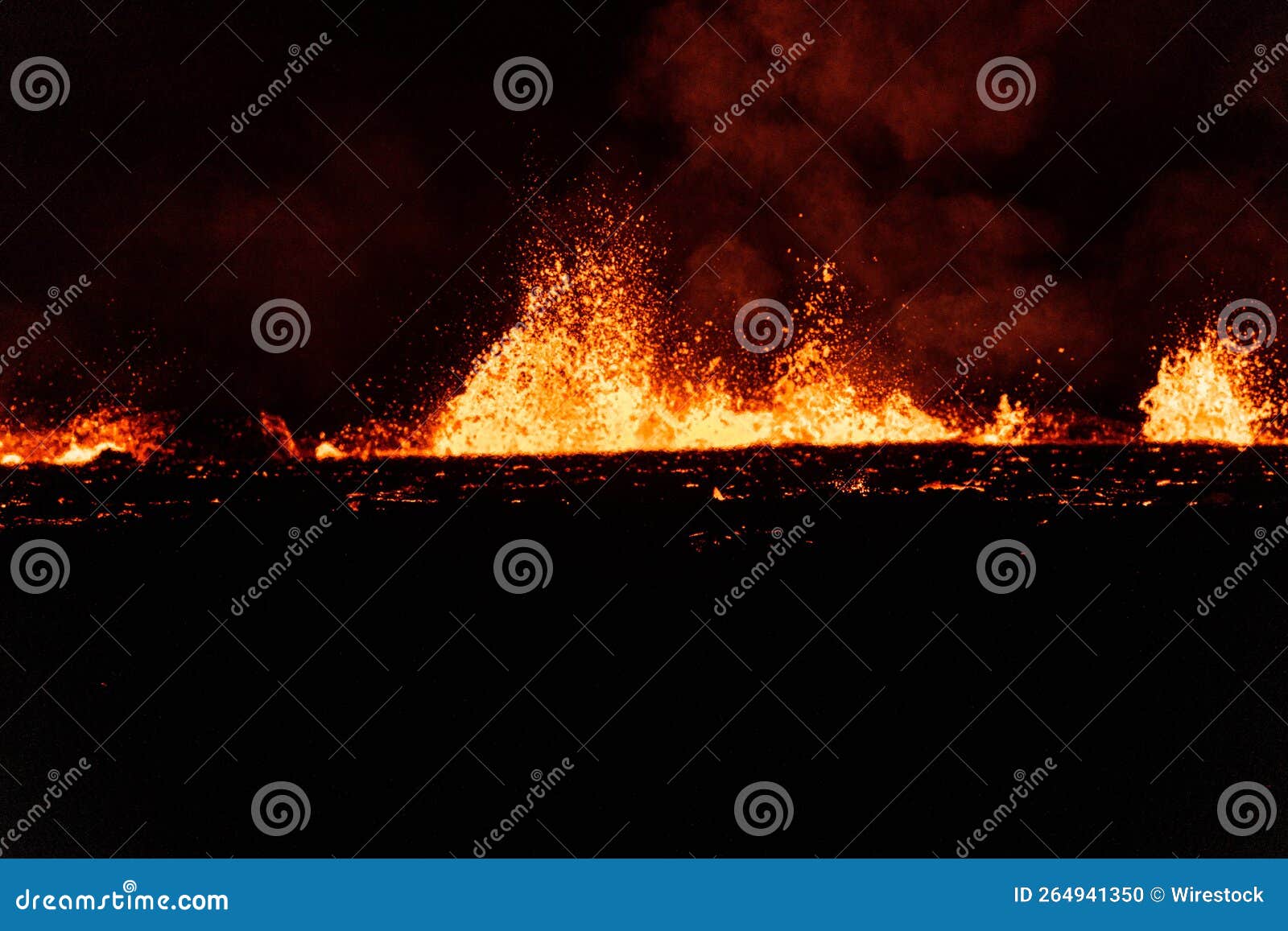 Aerial View of the Volcano Eruption at Night Stock Photo - Image of ...