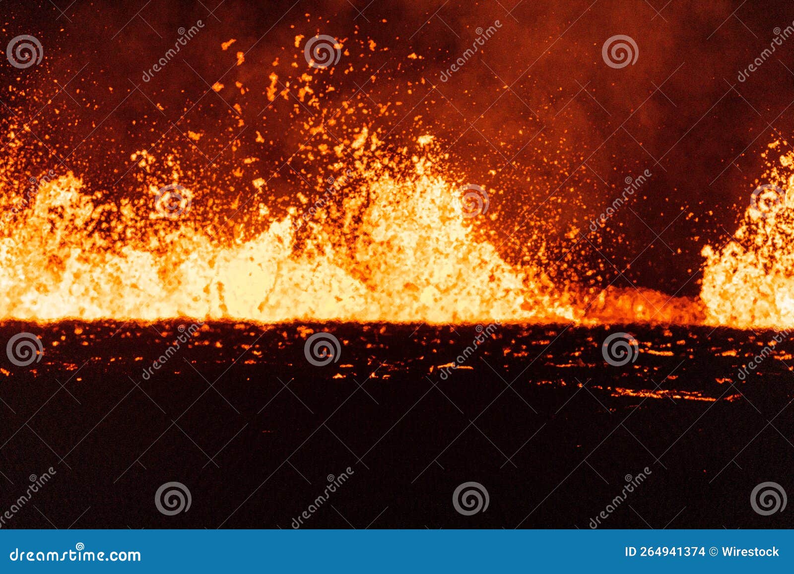 Aerial View of the Volcano Eruption at Night Stock Photo - Image of ...