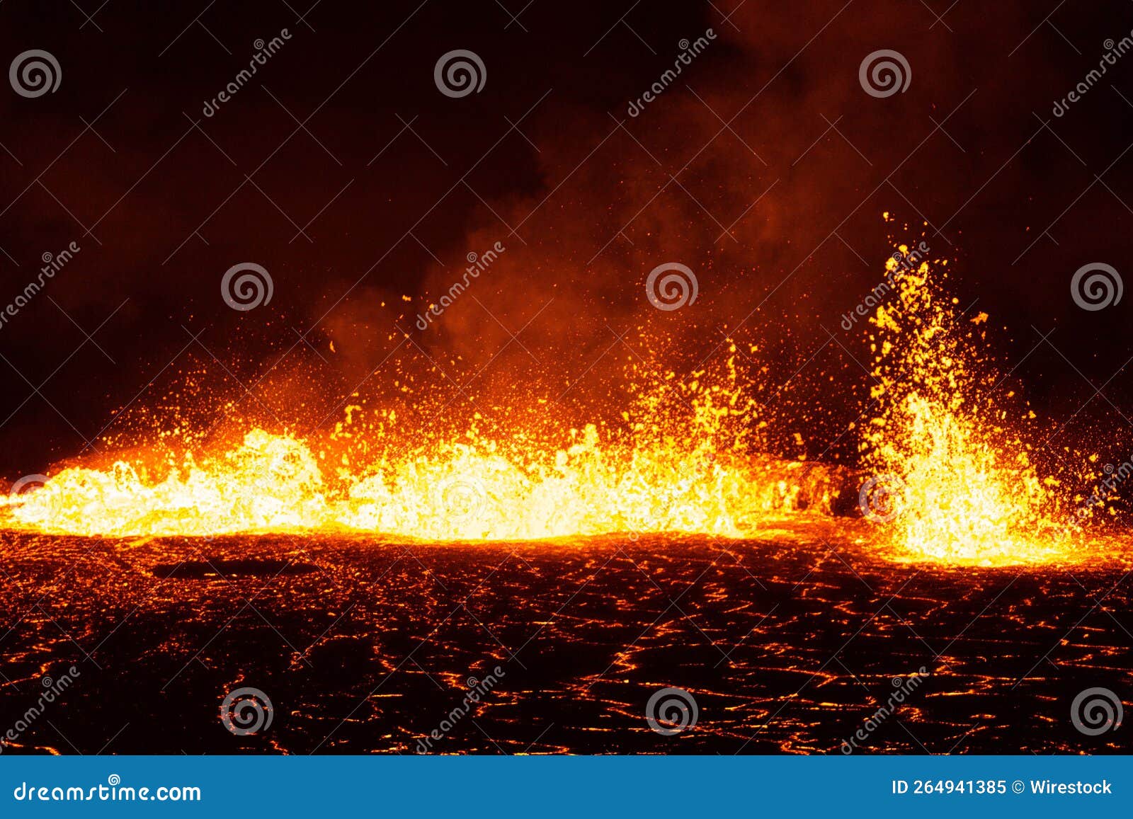 Aerial View of the Volcano Eruption at Night Stock Image - Image of ...