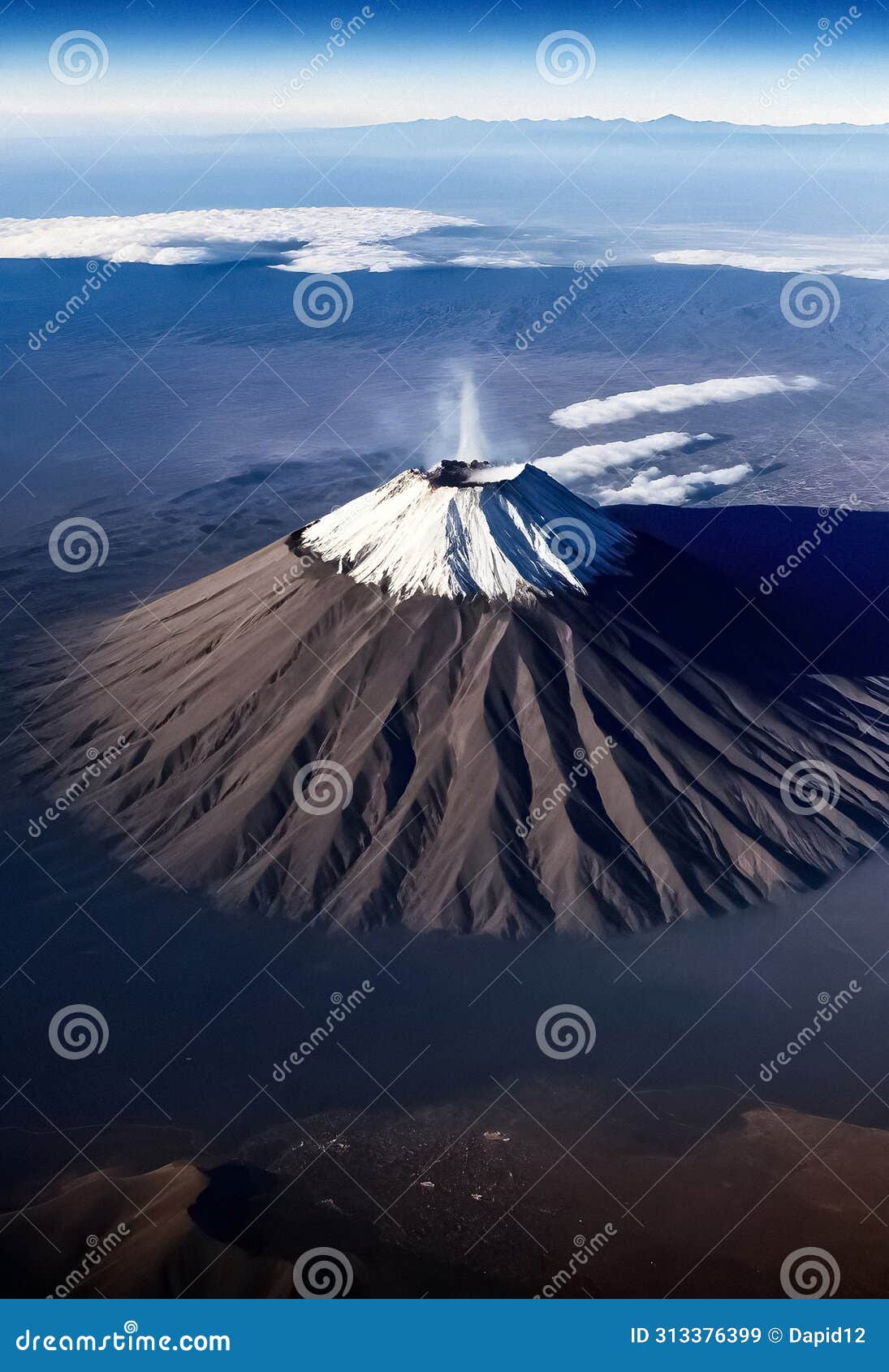 An Aerial View of a Volcano in the Middle of the Ocean Stock ...