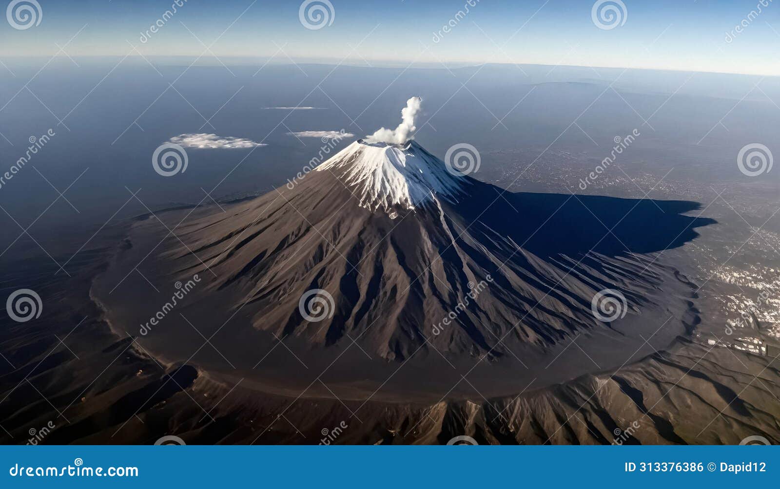 An Aerial View of a Volcano with Smoke Coming Out Stock Illustration ...