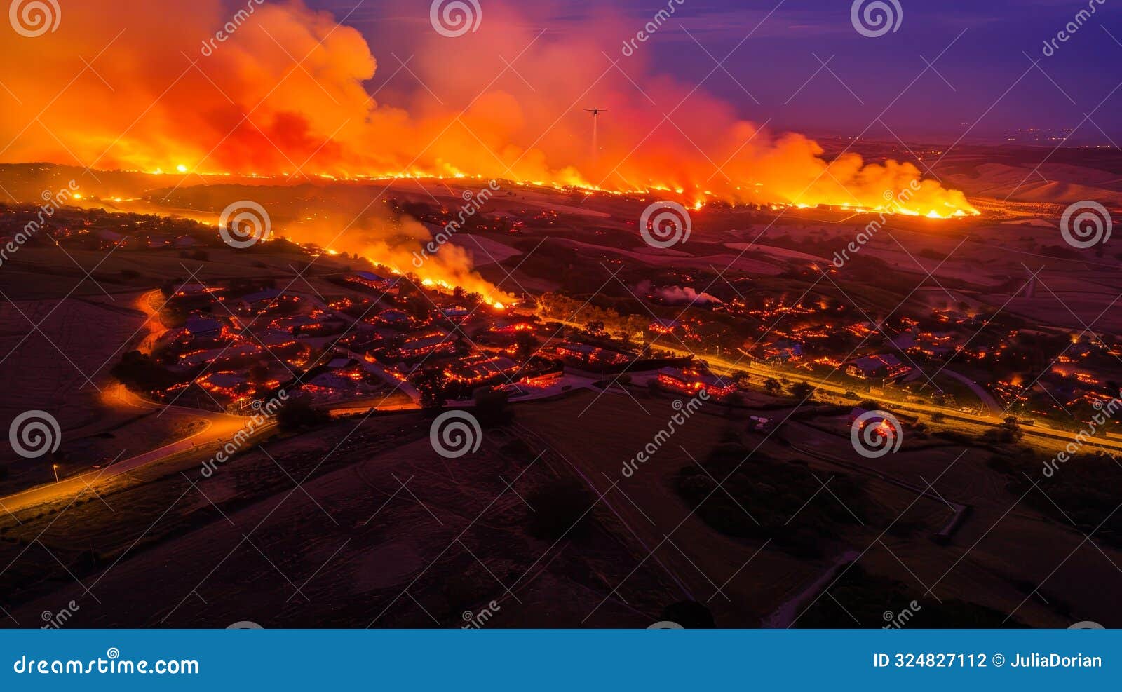 Aerial View of War Torn Earth Devastated Cities, Explosions, Fires, and ...