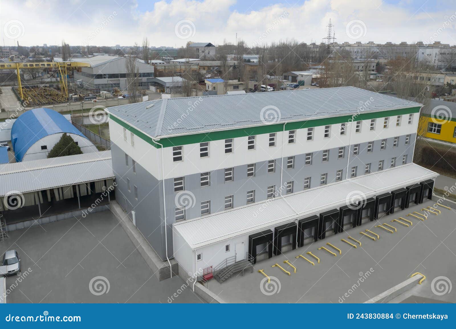 Aerial View of Warehouse with Loading Docks Outdoors. Logistics Center ...
