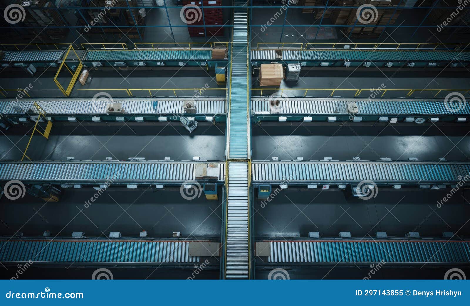 An Aerial View of a Warehouse Operations with Conveyor Belt Stock ...