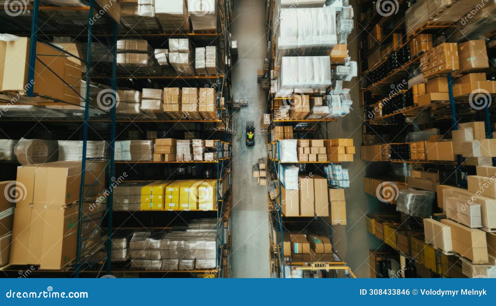 Aerial View of Warehouse with Shelves Packed with Cardboard Boxes ...
