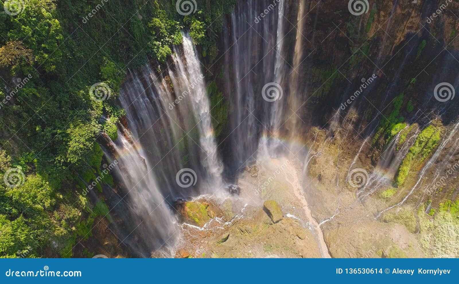 Waterfall Coban Sewu Java Indonesia Stock Photo - Image of vegetation ...
