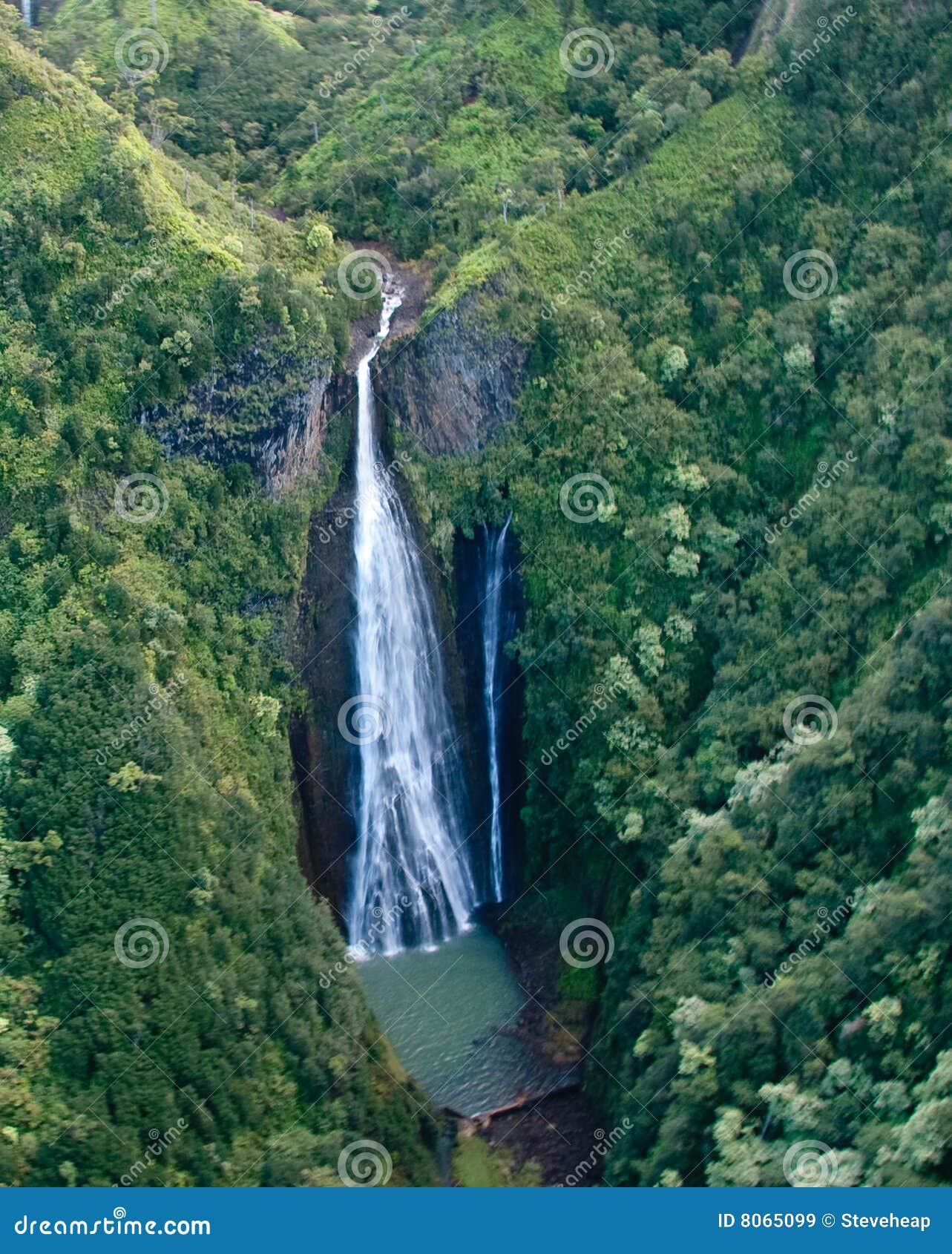 Aerial View of Waterfall in Mountains of Kauai Stock Image - Image of ...