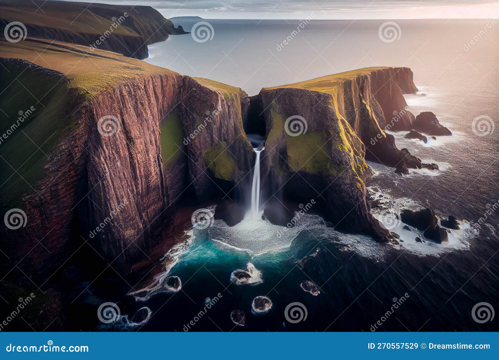 Aerial View Of A Waterfalls For A Cliff. AI Generated. Royalty-Free ...