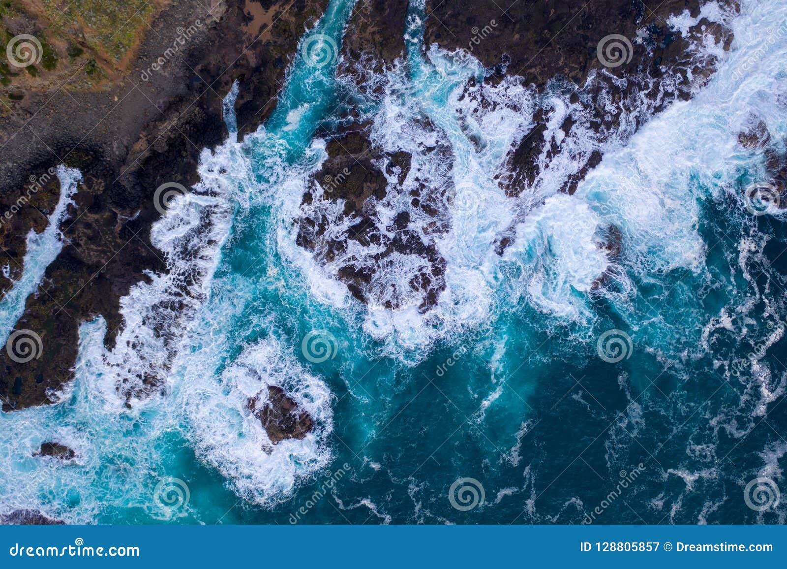 Aerial View of Waves Crashing on Rocks Stock Image - Image of foam ...