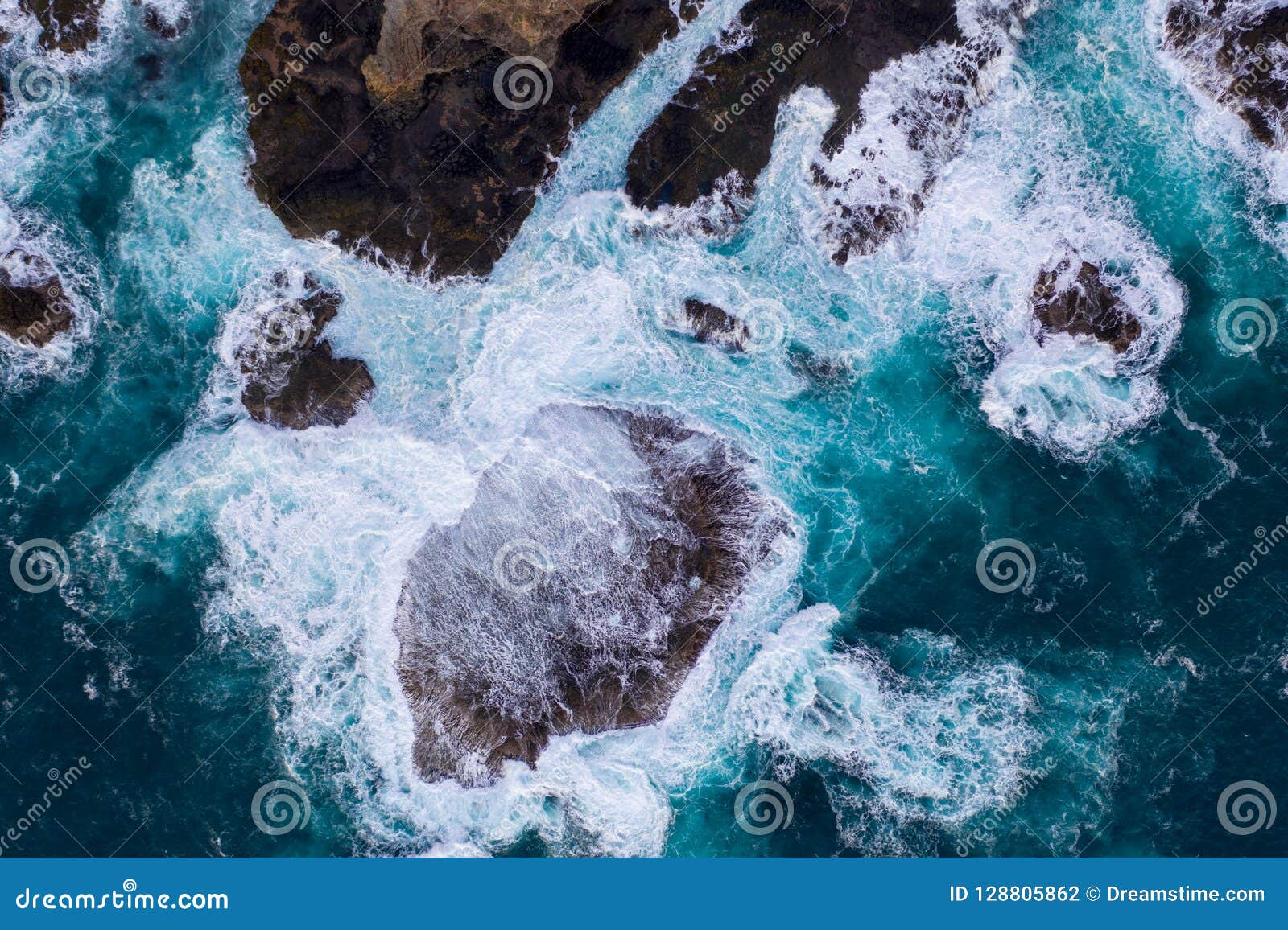 Aerial View of Waves Crashing on Rocks Stock Photo - Image of splash ...