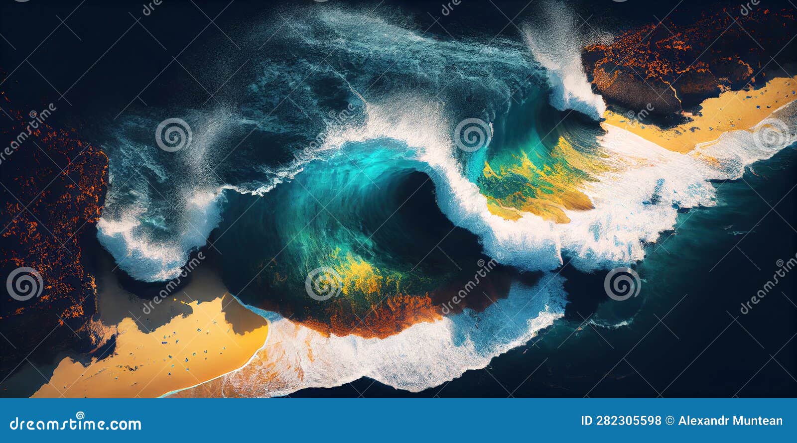 Aerial View of Waves, Panoramic Image. Stock Illustration - Illustration of rock, view: 282305598